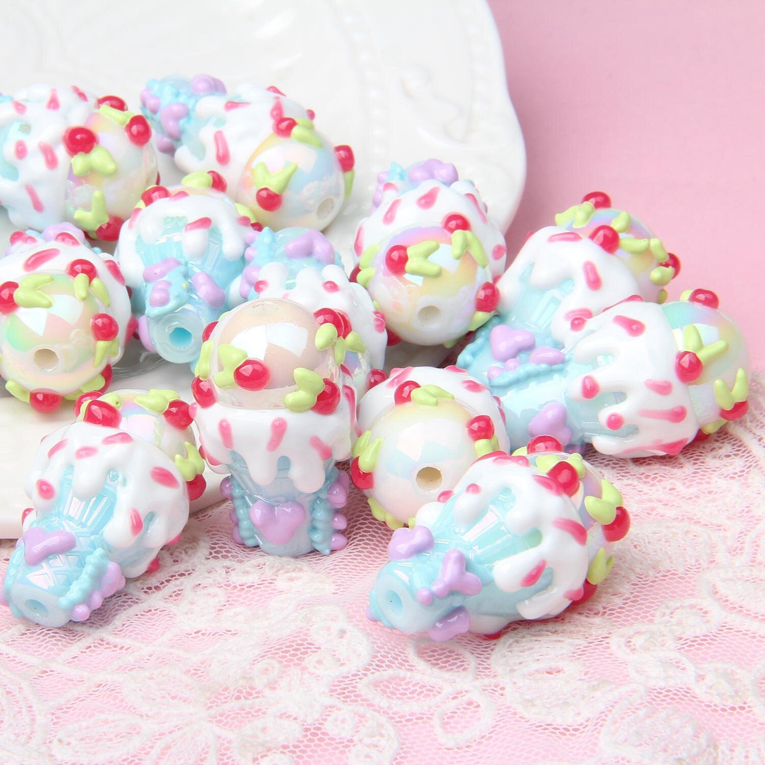 Тяжелые масляные ручной работы бусины для мороженого, акриловые ручной работы бусины, DIY свободные бусины, цепочка для телефона, подвеска для автомобиля, DIY бисерные аксессуары