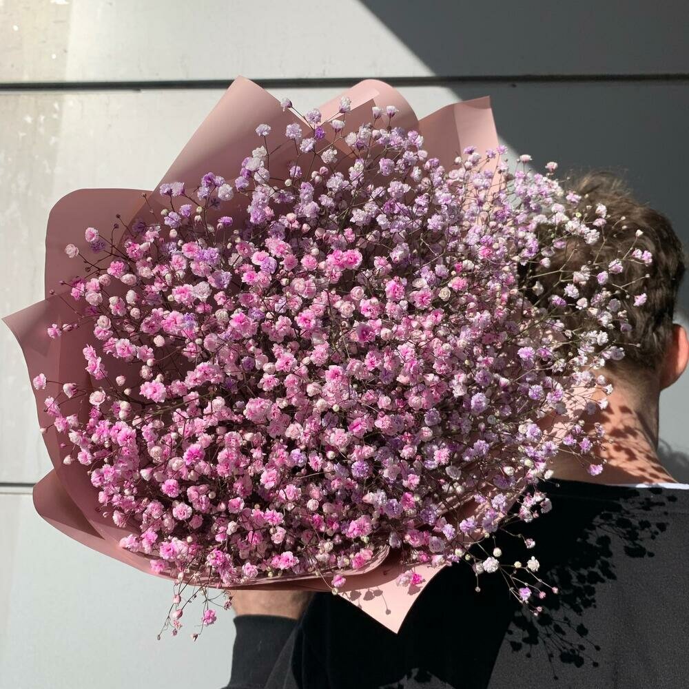 Монобукет "Розовая пушистая гипсофила" от Сады Любви, 7 штук, розовый