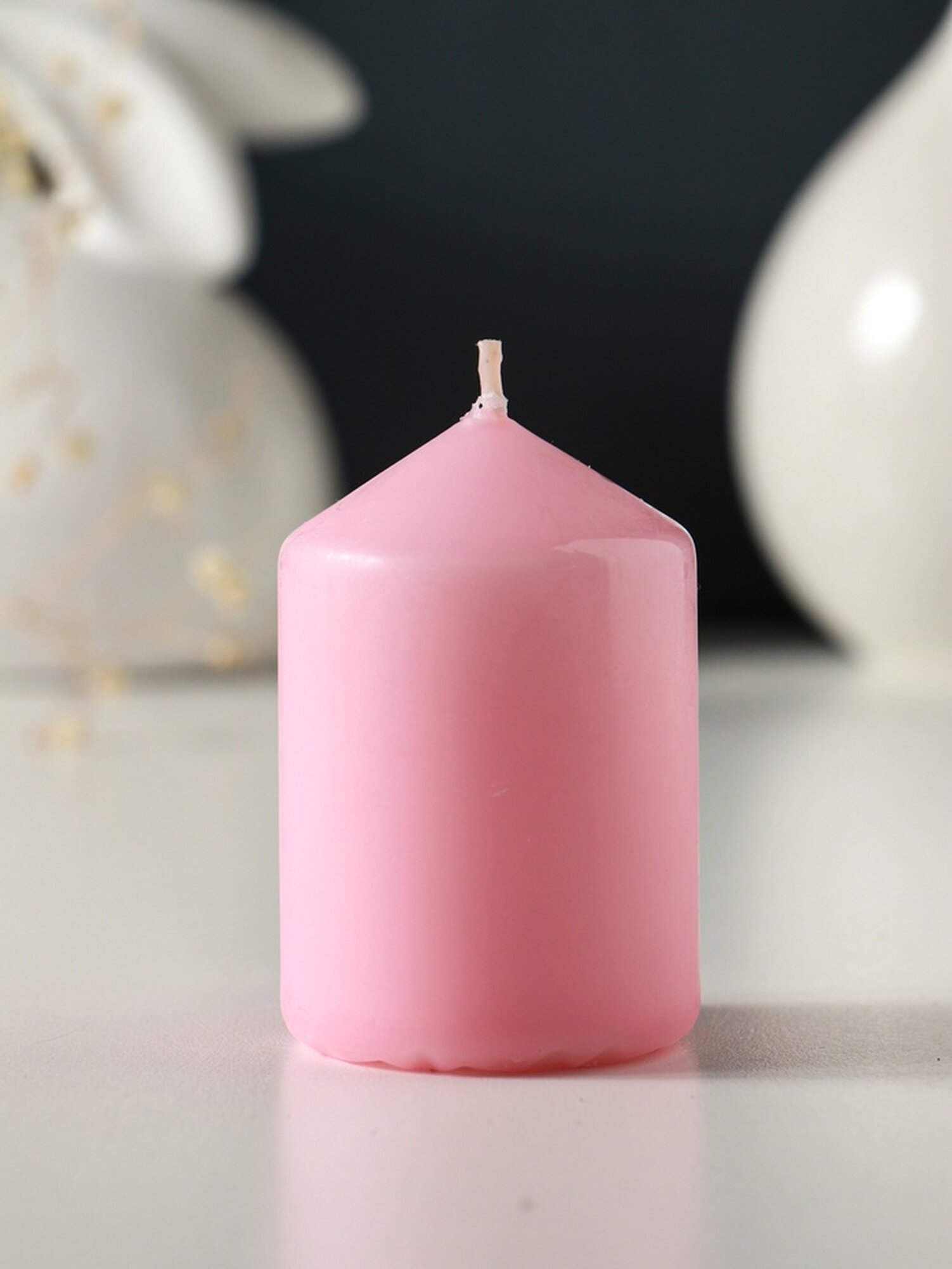 Свеча Дарим красиво, цилиндрическая, розовая, парафиновая, 4×6 см