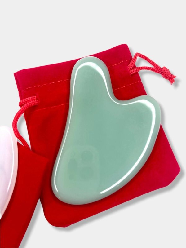 Гуаша, массажер из белого агата, нефрита, бархатный мешочек