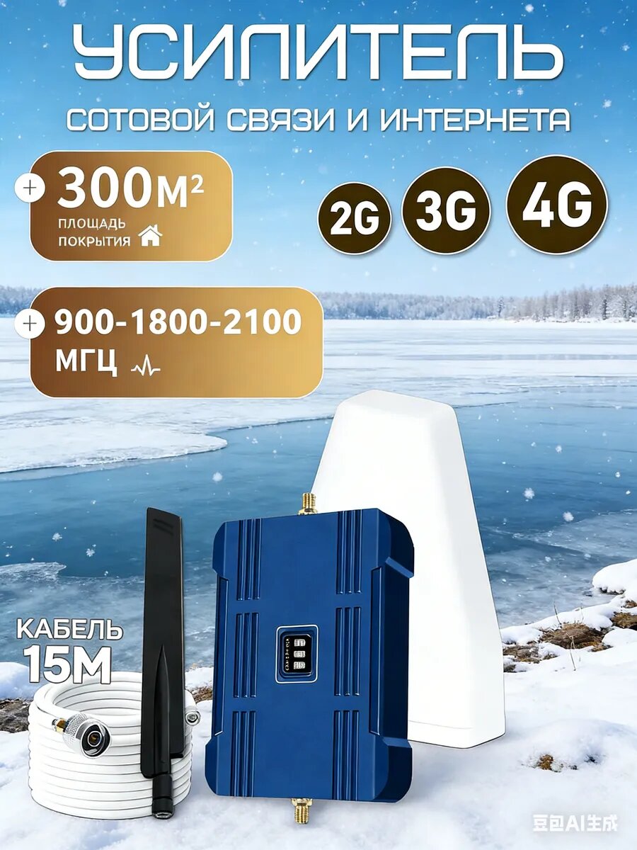 Усилитель сотовой связи 900/1800/2100 МГц (2G/3G/4G): до 70 км, направленный, синий, 1.3 кг