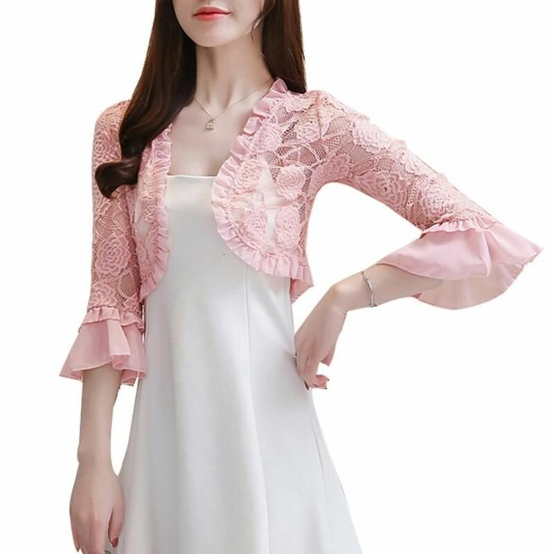 Женский летний короткий топ с кружевом, Розовый - 2XL