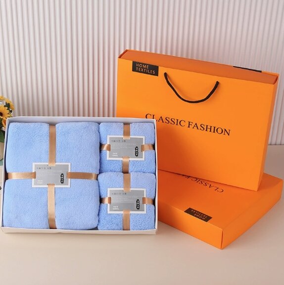 Полотенце для ванной, Корал-флис, 35x75, 70x140 см, светло-синий, 3 шт.