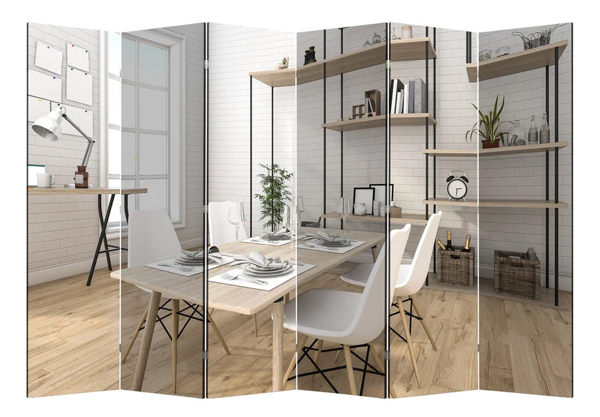 ПВХ ширма перегородка для зонирования Белая гостиная - 6, размер 177х282/47 см