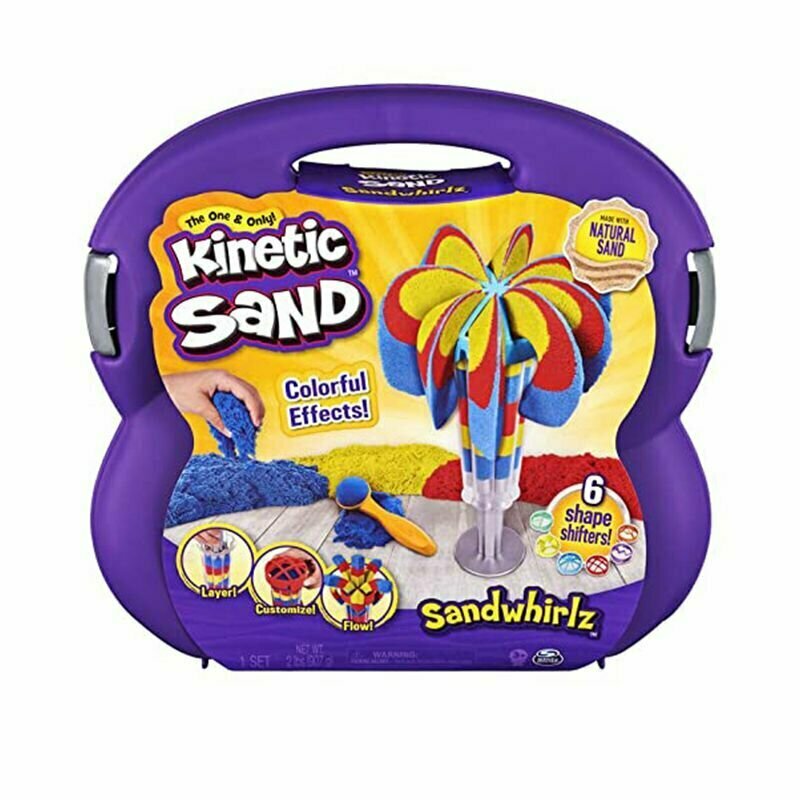 Spin Master Kinetic Sand Sandwhirlz Playset /с кинетическим песком 3-х цветов и более чем 10 инструментами, детская игрушка