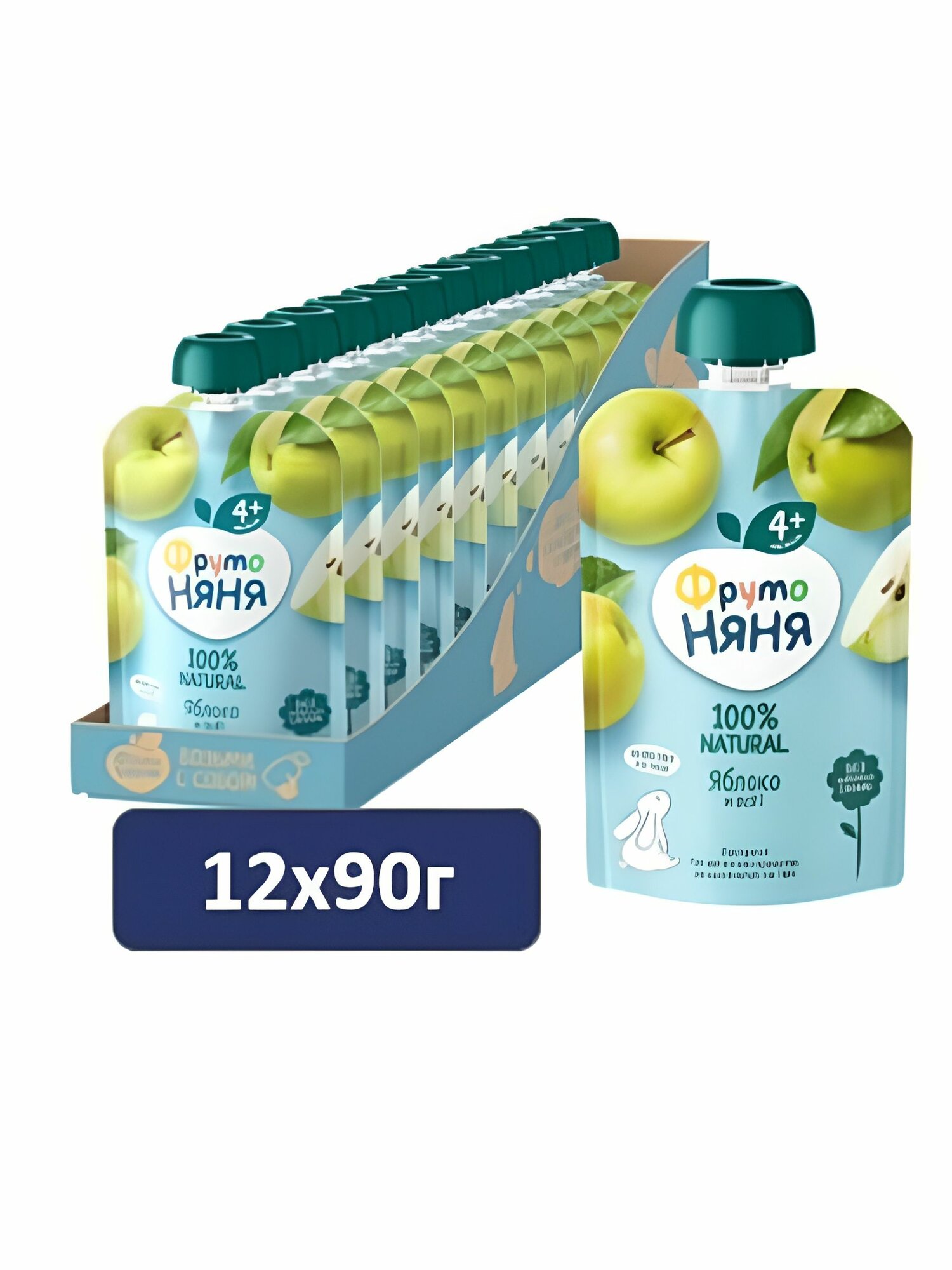 Пюре фруктовое детское ФрутоНяня Яблоко с 4 месяцев, 90г. Упаковка 12 шт.