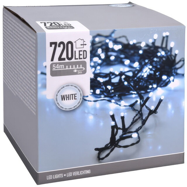 Светодиодная гирлянда Koopman Comfort Steady 54 м, 720 холодных белых LED ламп, зеленый ПВХ, IP44, Koopman (Купман), AX8400070
