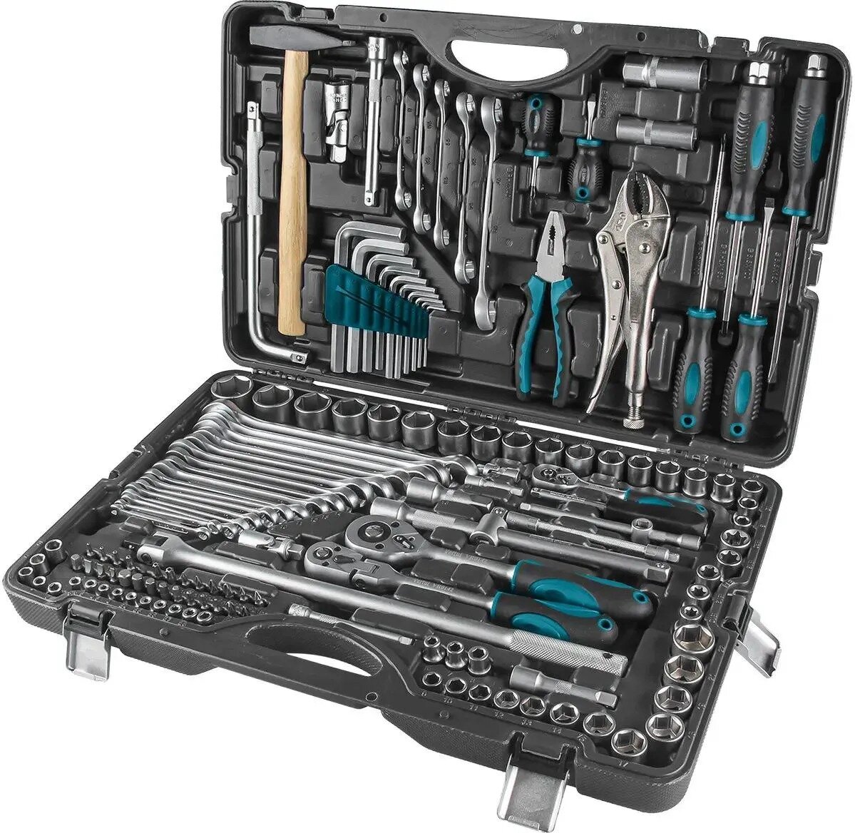 Набор ручного инструмента Bort BTK-142 черная сталь, 142 элемента в наборе, хромванадиевая сталь