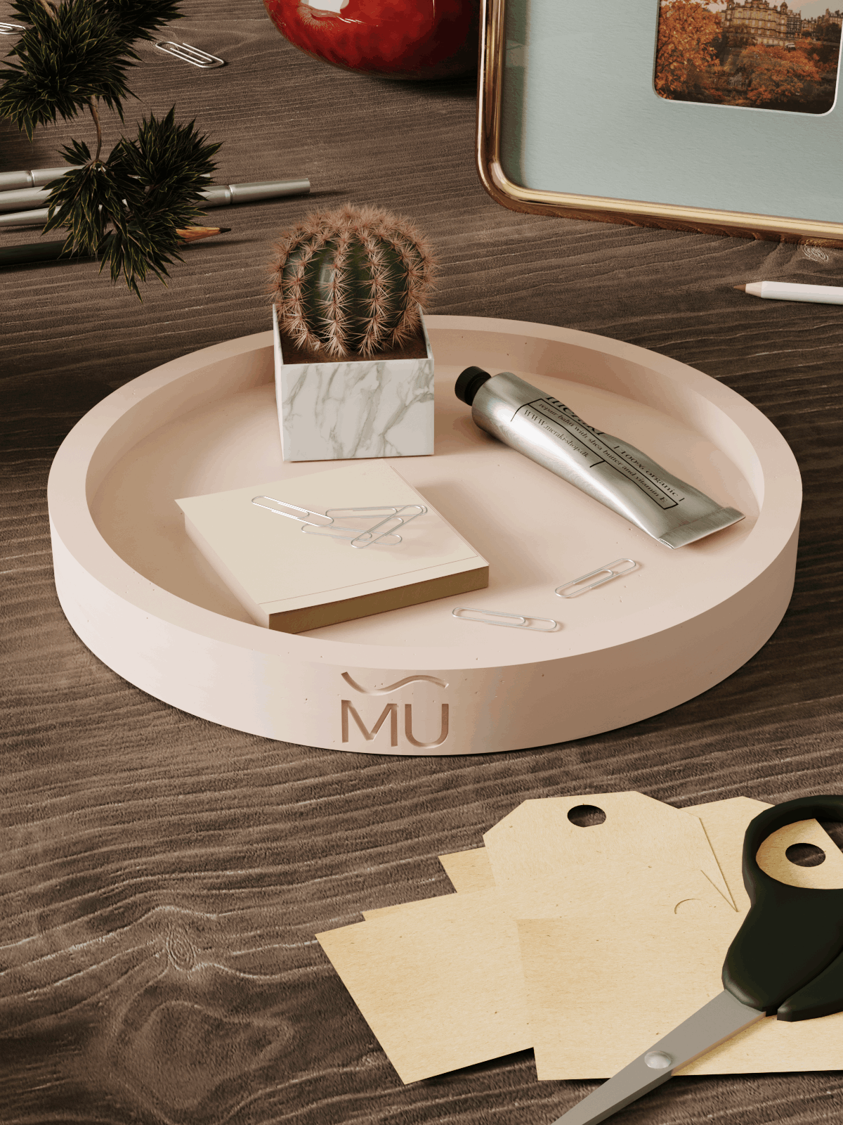 Декоративный поднос MUSKO HOME Lora L, 20x20 см, бетон, розовый матовый