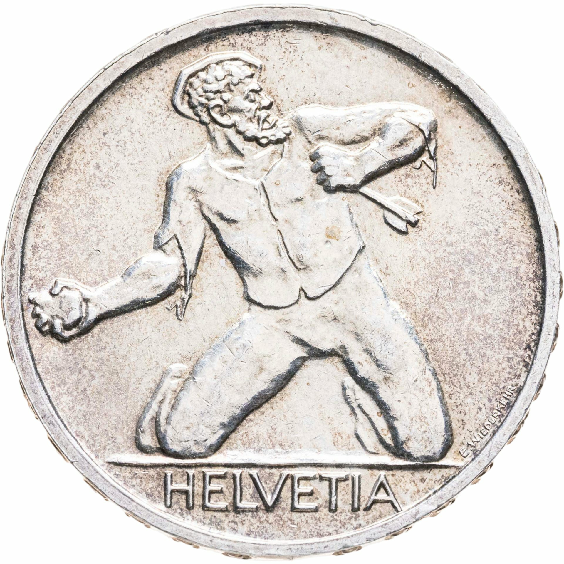 Швейцария 5 франков francs 1944 "500 лет Битве у Сент-Якоба", Серебро 835, в сохранности UNC