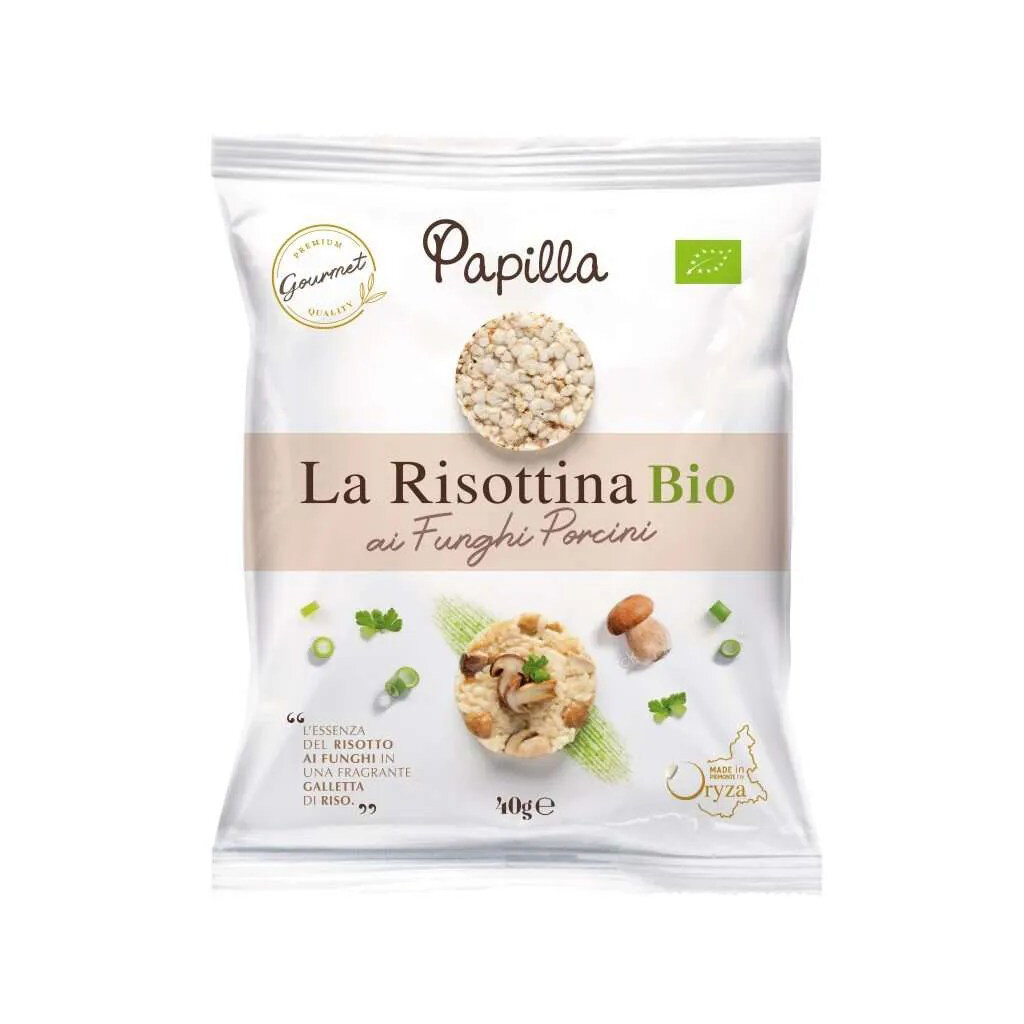 Хлебцы круглые (мини галеты) из неочищенного риса с белыми грибами BIO, PAPILLA RISOTINA , ORYZA, 0,04 кг