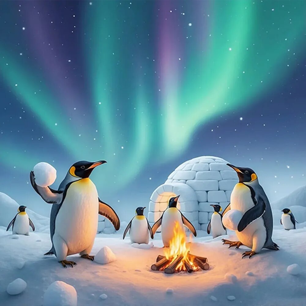 Диамантная картина Пингвин в стиле 5D, смола, холст 45 45 см