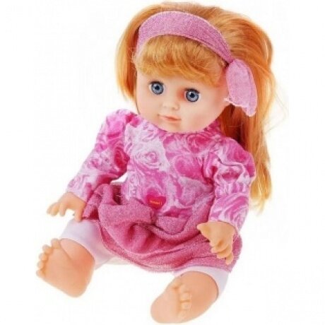 Кукла (34см) на батарейках(звук) в юбке с люрексом в рюкзаке блуза в цветочек, белые бриджи; блондинка/шатенка;8 фраз+песня