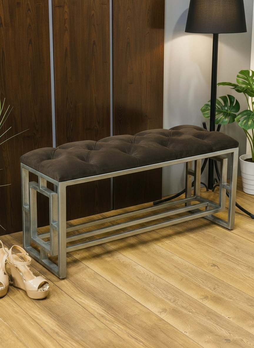 Банкетка с мягким сиденьем, обувница металлическая, лофт, 97х36х47