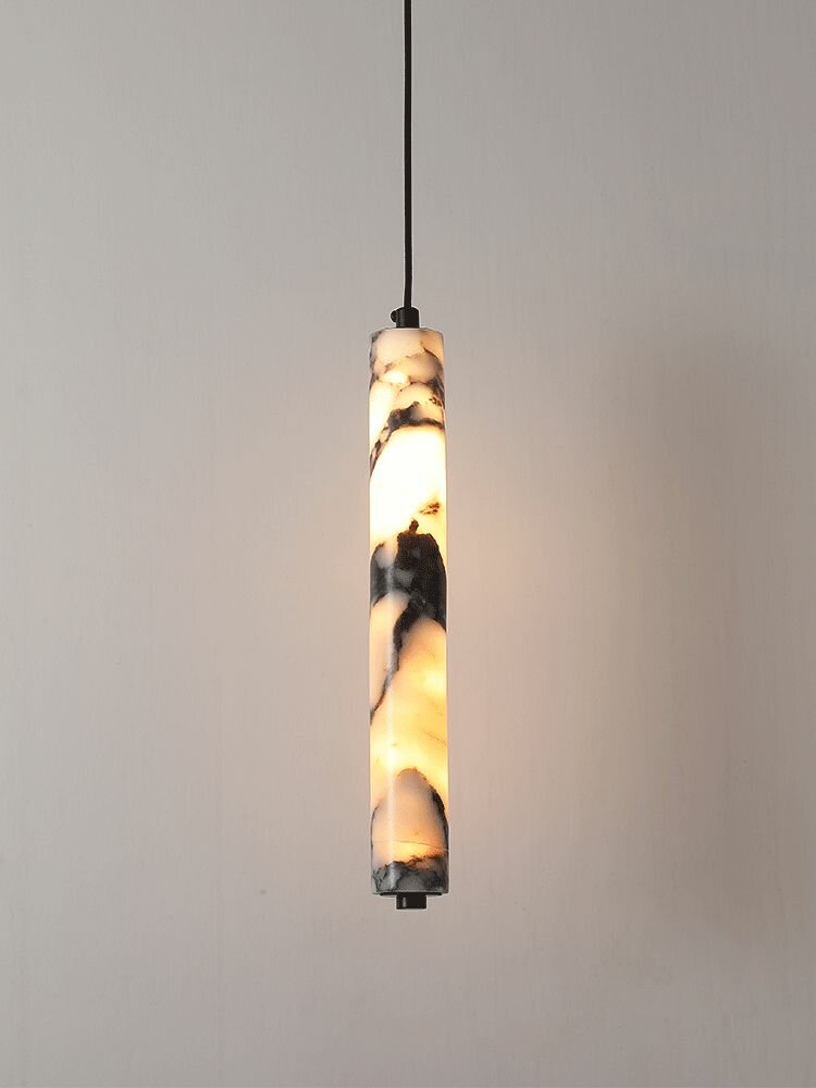 Подвесной светильник из натурального мрамора цилиндрический встроенный LED (12Вт, 4x28см) с регулируемой цепью 2м