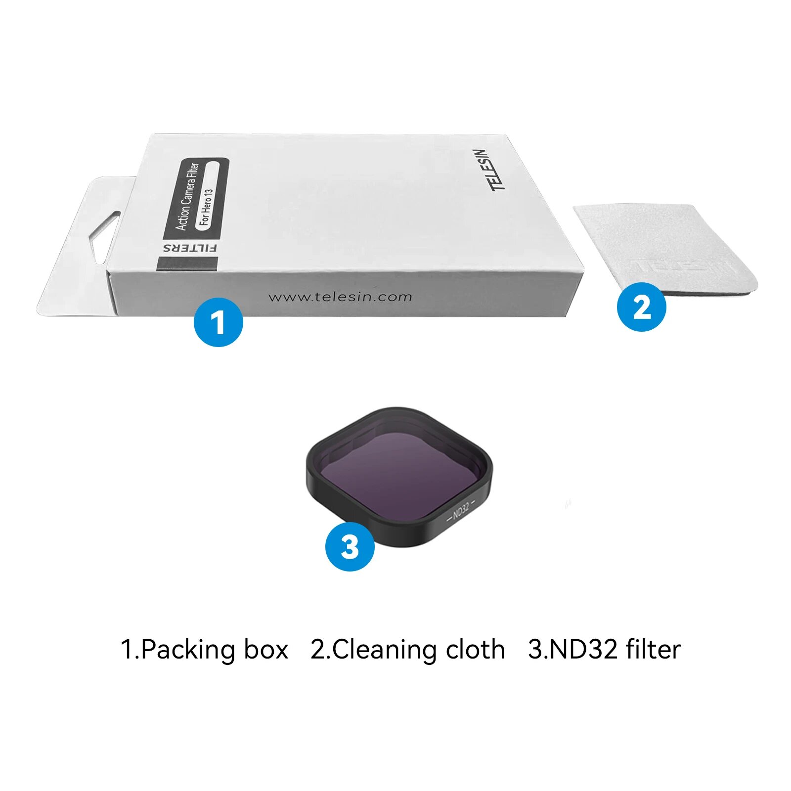 TELESIN Комплект фильтров ND8 ND16 ND32 ND64 CPL для GoPro Hero 13 For Gopro13 ND32