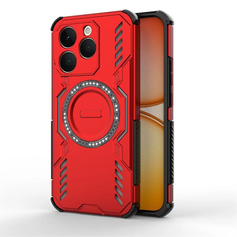 Красный противоударный чехол на Realme 15T с магнитным кольцом