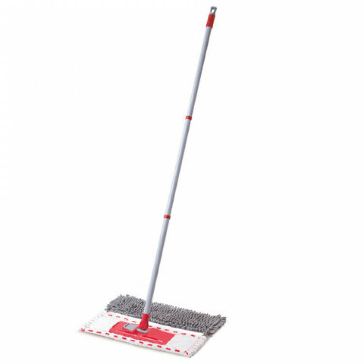 Швабра с флаундером 40 см, составной черенок 120 см, МОП микрофибра/абразив + МОП синель, PERKLIN (перклин), 700987