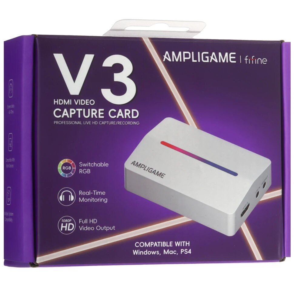 Устройство видеозахвата FIFINE AmpliGame Capture Card V3, HDMI, USB 3.2 Gen 1 Type A, белый