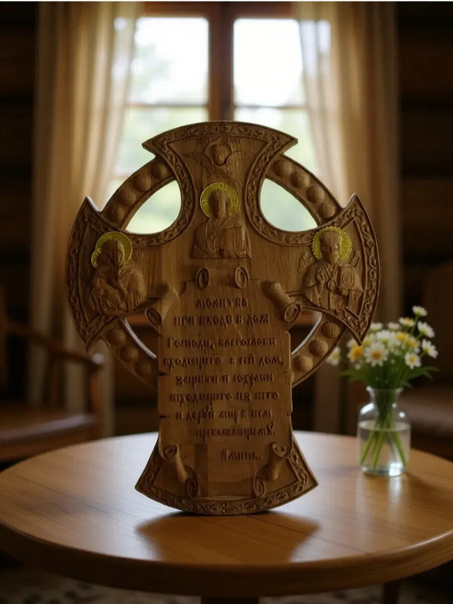 Освященный Крест-оберег при входе в дом из дуба.