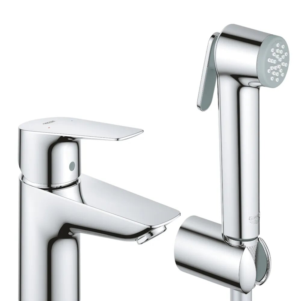 Смеситель для раковины GROHE BauEdge для умывальника рычажный из нержавеющей стали с гигиеническим душем — фото 1