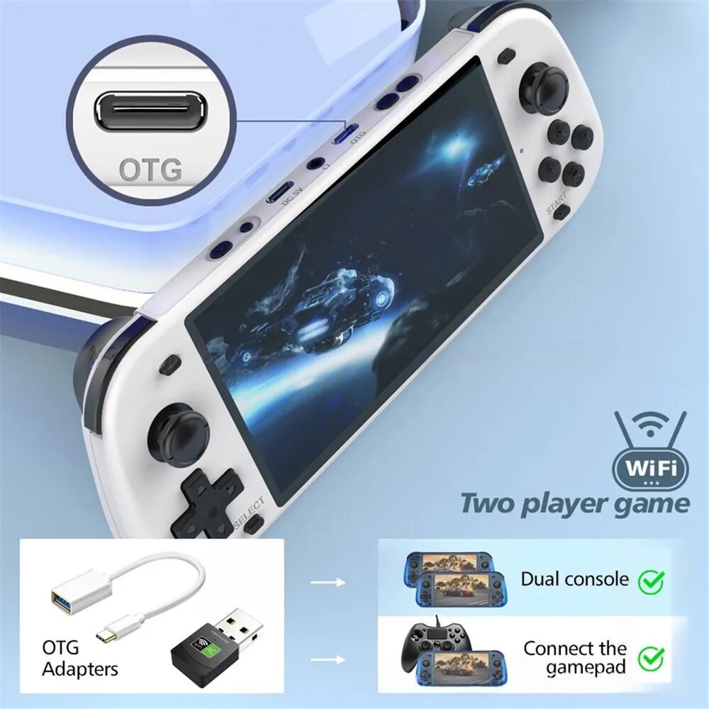 Портативная игровая консоль R50S Retro, система Linux на 128 ГБ, экран IPS 5,1 дюйма, игровая онлайн-консоль для двух игроков, белая