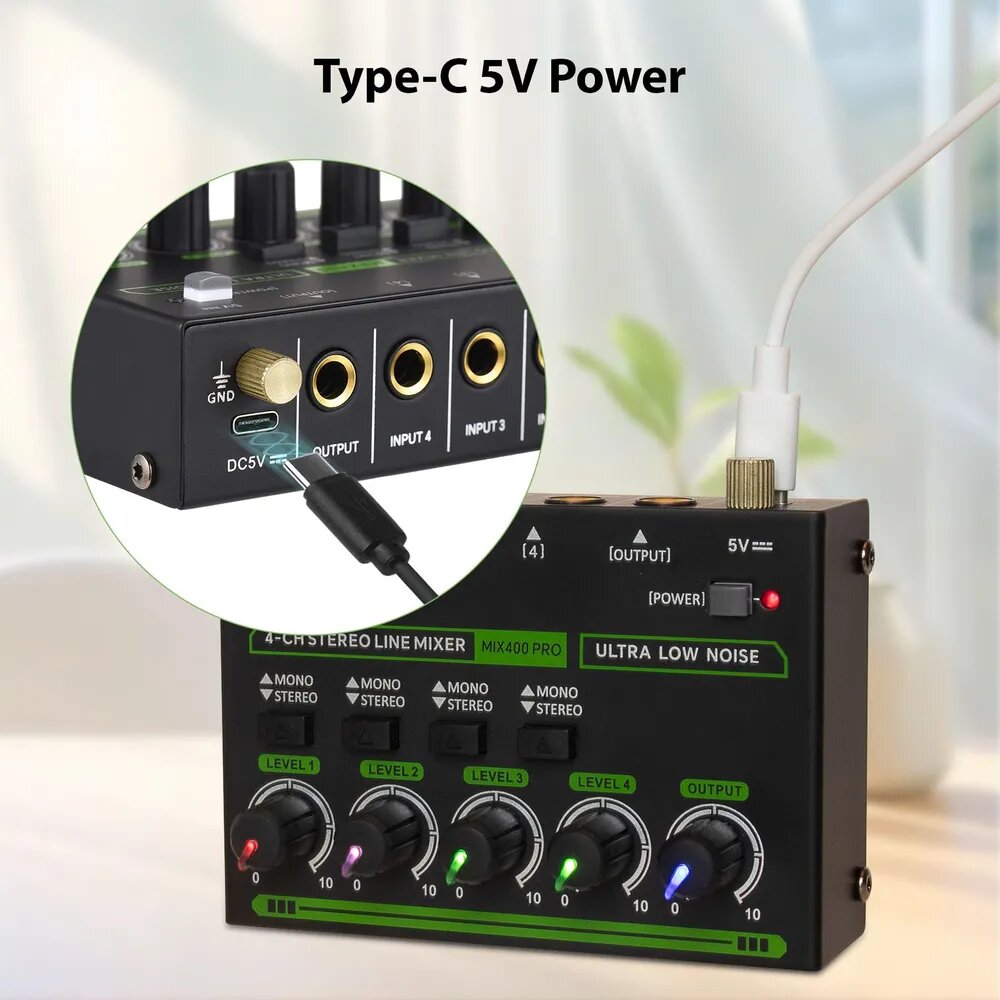 Микшер 4-CH STEREO LINE MIXER MIX400 PRO ULTRA LOW NOISE, для домашнего использования, черный — фото 1