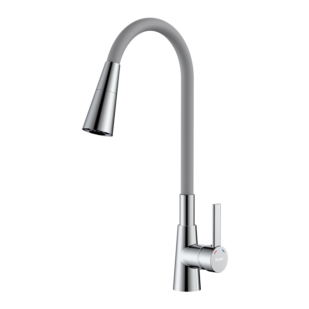 Смеситель для кухни Rossinka Z35-39-Gray, с гибким изливом, однорычажный, серый