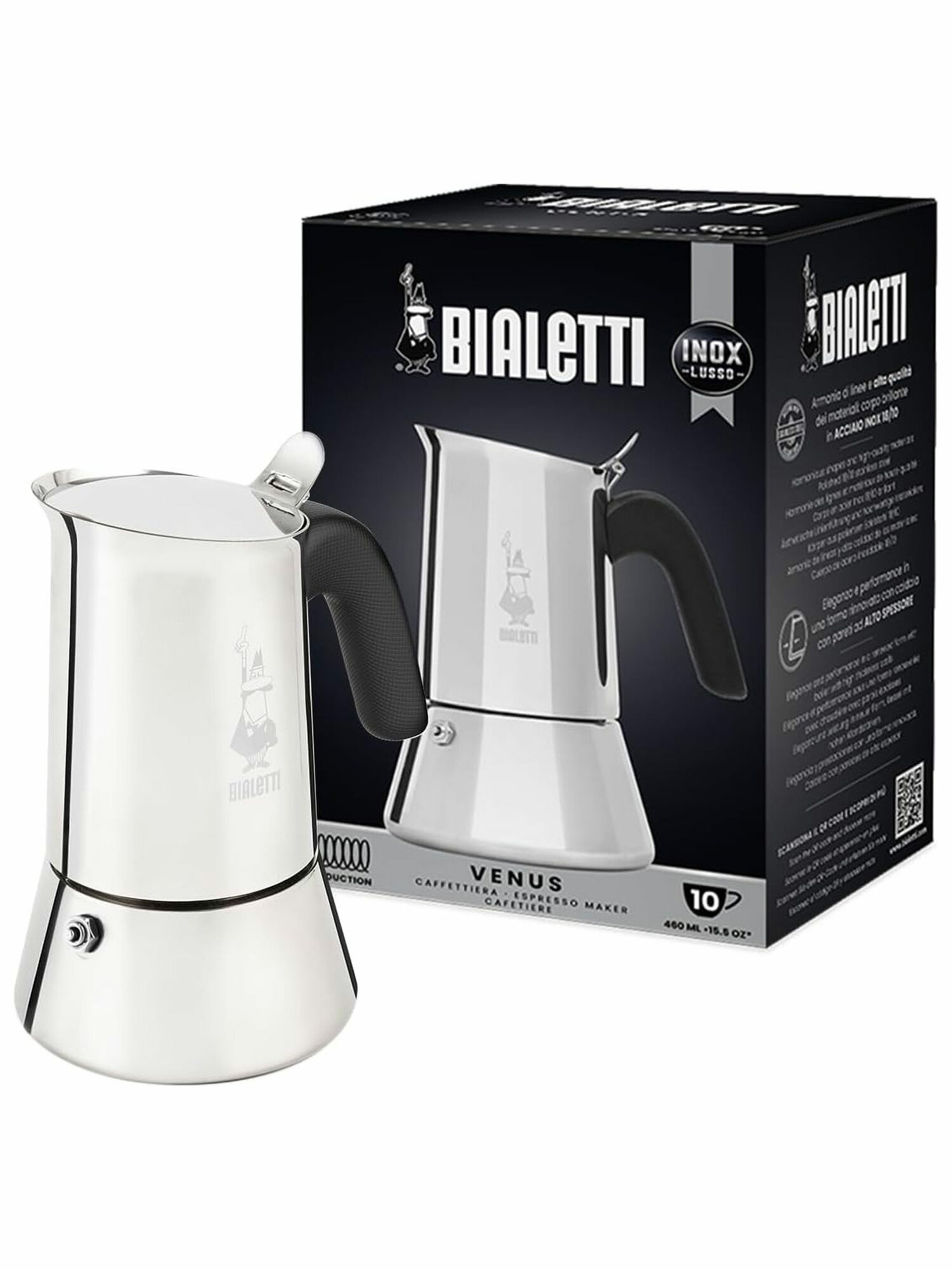 Гейзерная индукционная кофеварка Bialetti Venus серебро, на 10 чашек, 460 мл