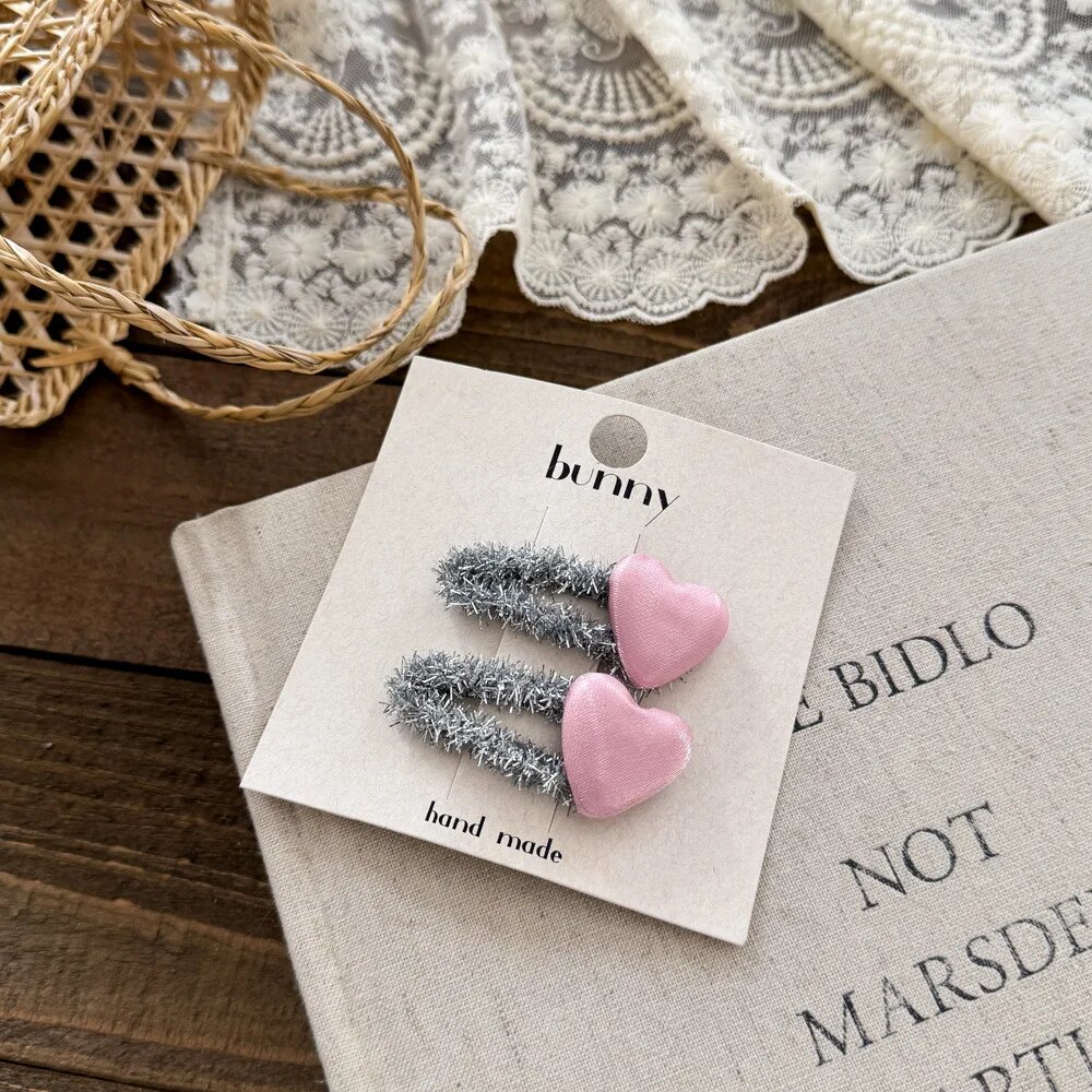 Серебристые розовые кожаные заколки для девочек NO.7