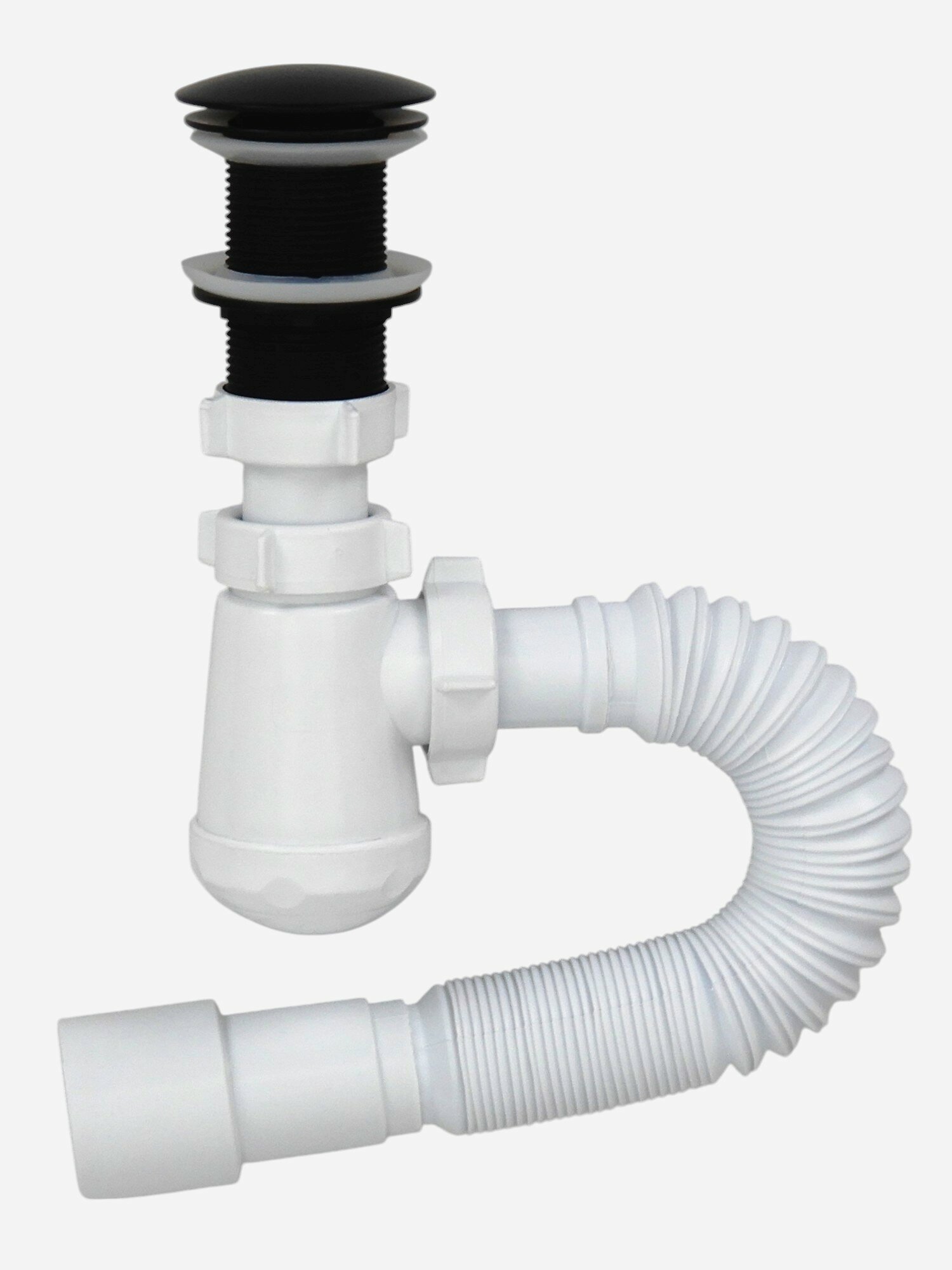 Сифон для раковины в ванную с донным клапаном черный матовый AICITY КН152