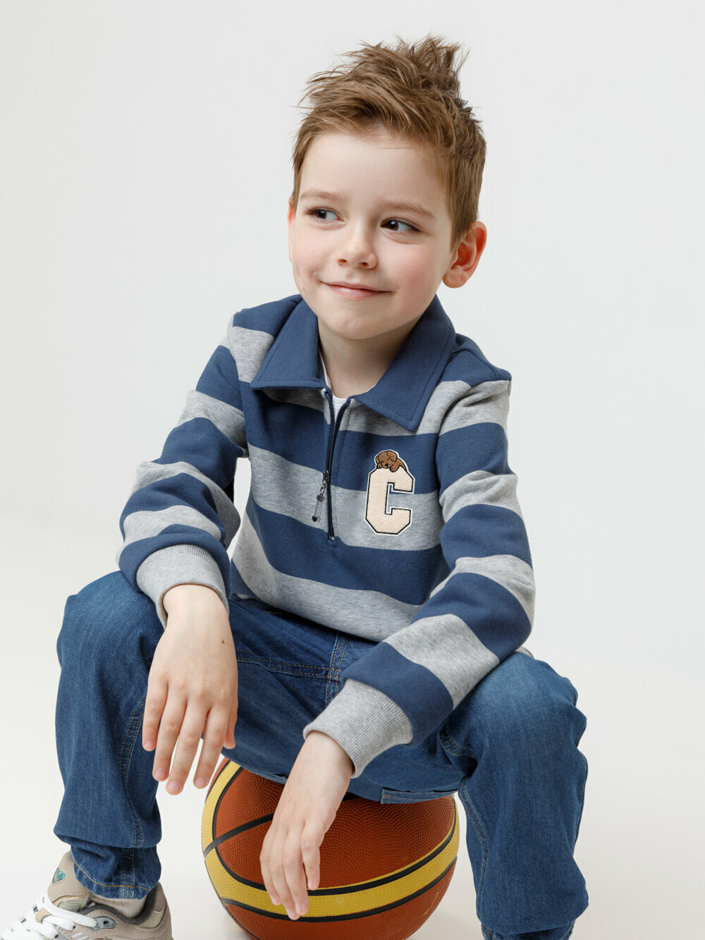 Джемпер КР 302795/серый меланж,синий,полоска к616