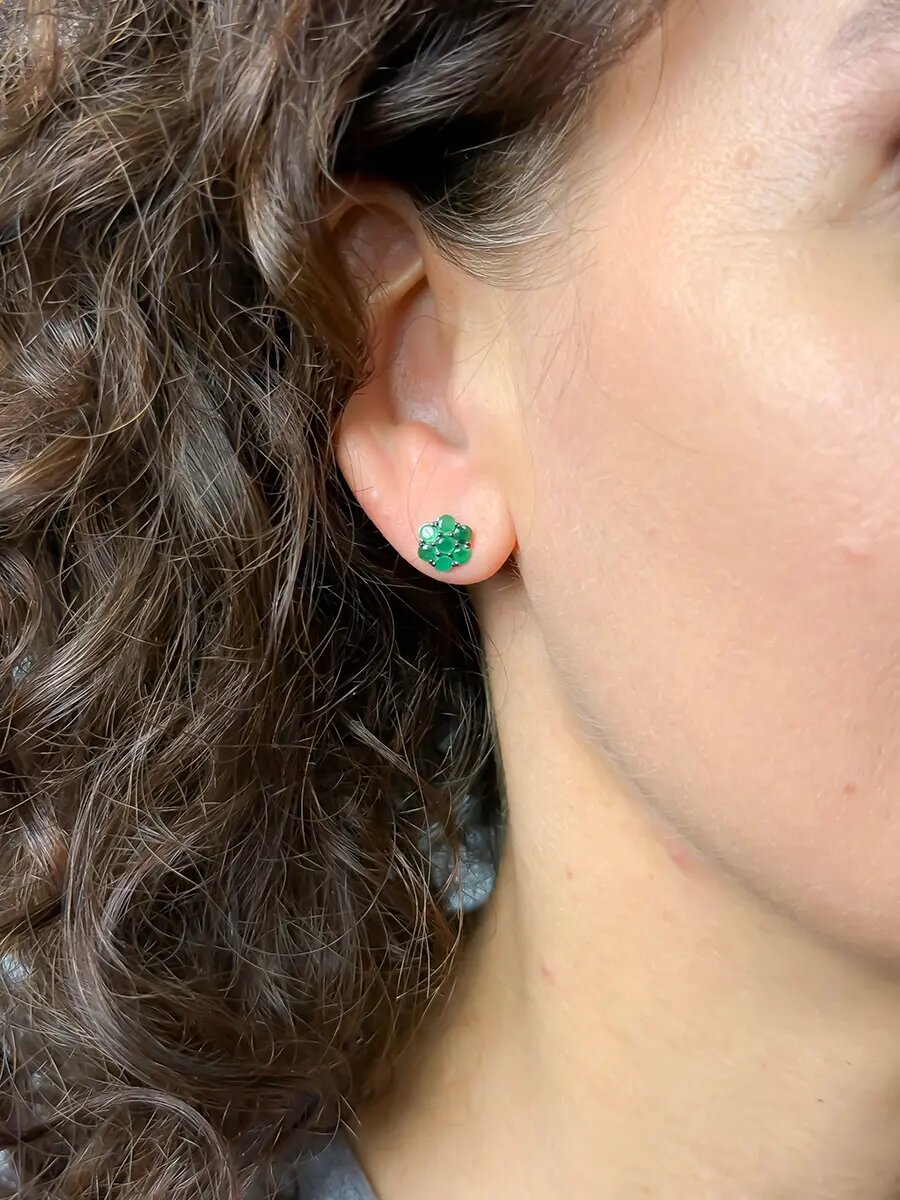 Серьги пусеты, серебро, 925 проба, чернение, родирование, изумруд