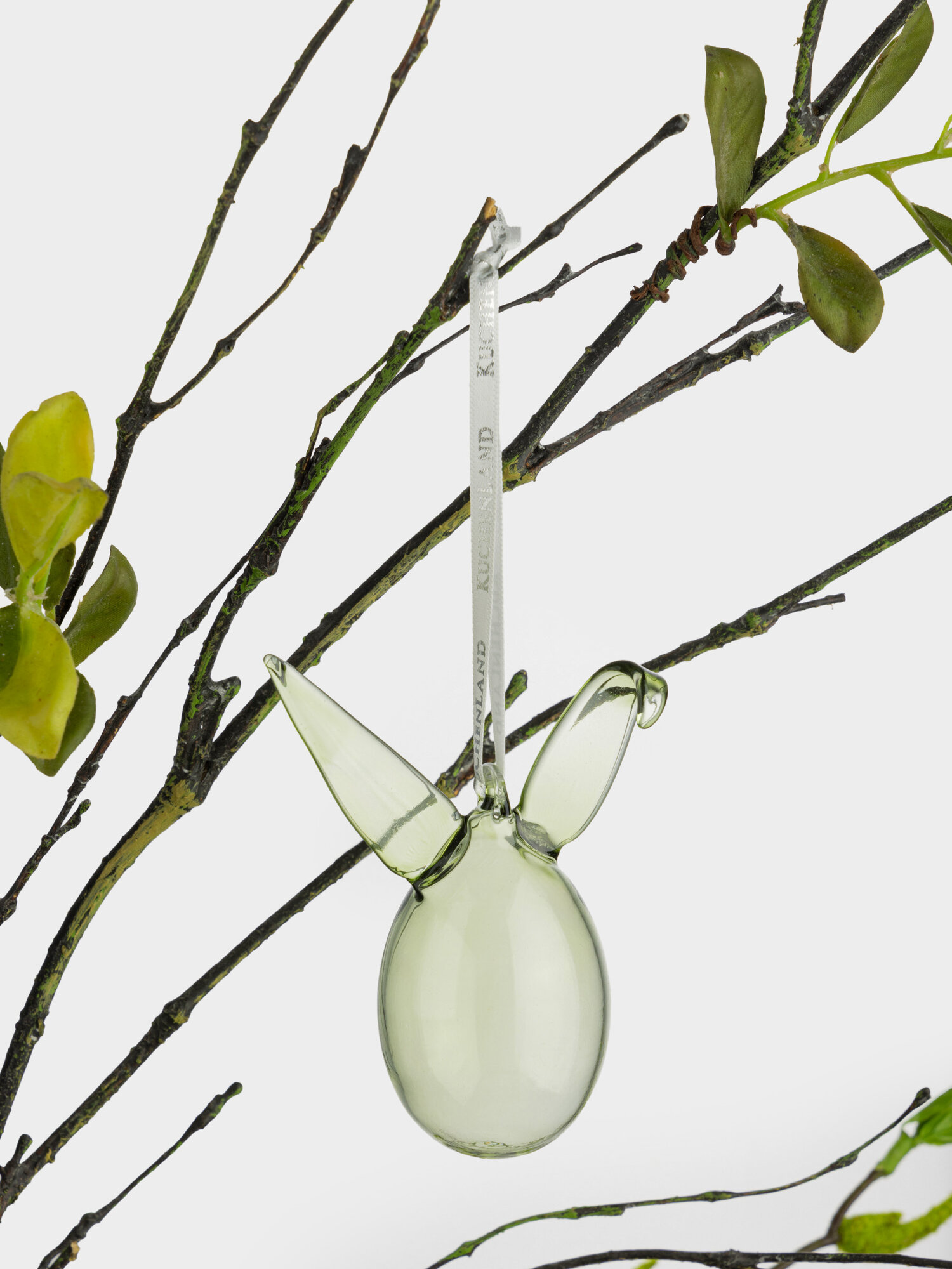 Подвеска декоративная, 7х10 см, зеленая, Пасхальное яйцо с ушами, Flora Easter, Kuchenland, стекло