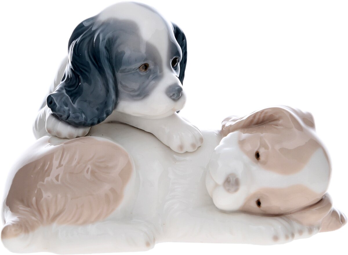 Статуэтка фарфоровая "Щенки спаниеля", винтаж, Высота 9 см. Nao для Lladro, Испания, 1983 год