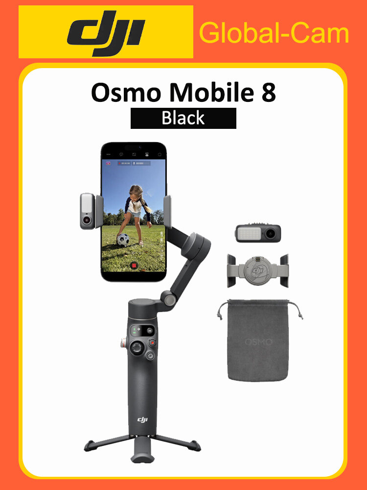 DJI Osmo Mobile 8: 3-осевой стабилизатор для смартфона до 7 дюймов, Bluetooth, время работы до 10 часов, вес 370 г