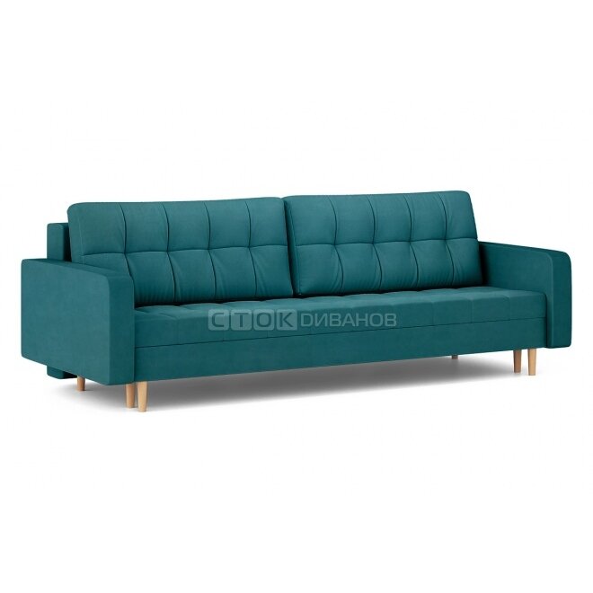Диван Сток Диванов Бали, изумрудный велюр, 225 см, механизм еврокнижка, на ножках