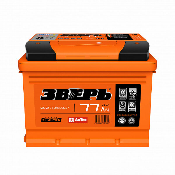 Аккумулятор автомобильный зверь Са/Са 77.1 А/ч 750 A ПП (278x175x190) L3 278x175x190