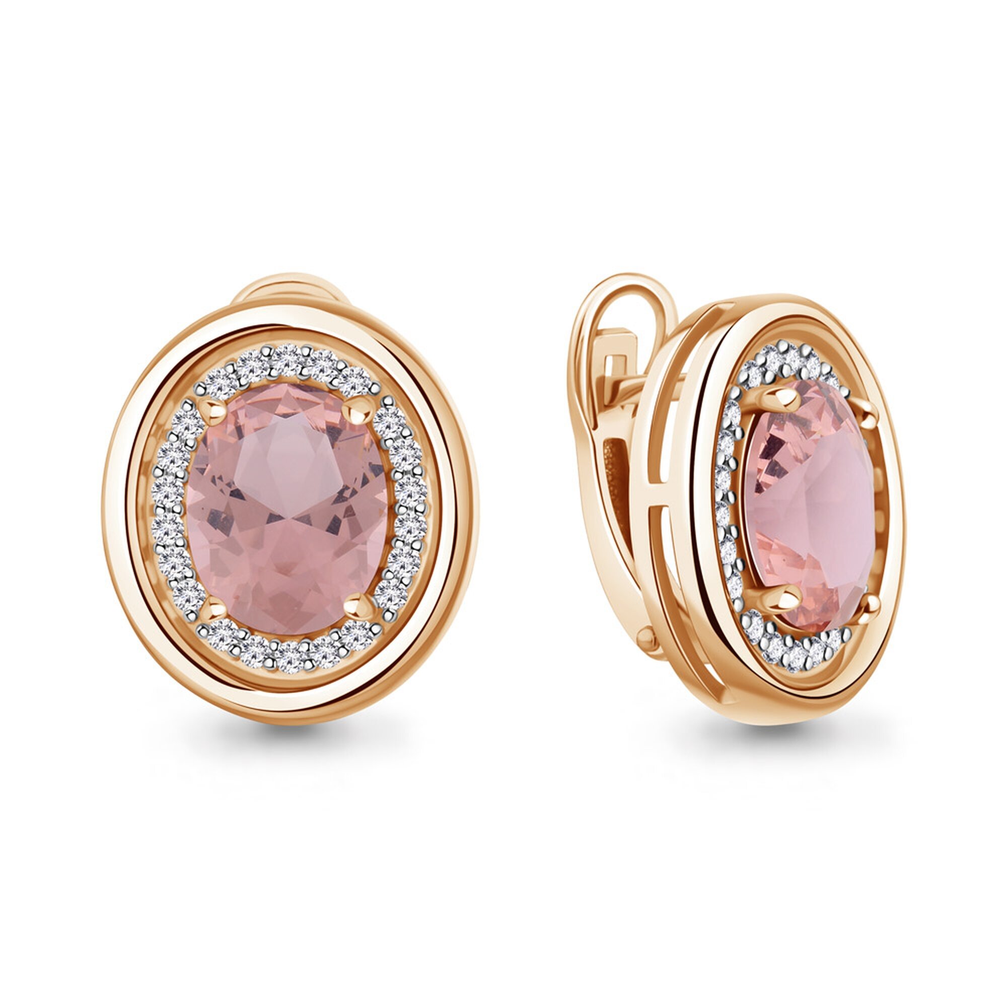 Серьги, серебро, 925 проба, золочение, фианит, морганит