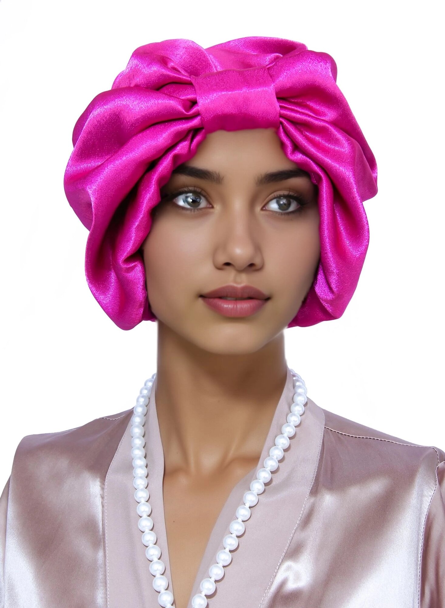 Тюрбан для защиты волос во время сна и проведения косметических процедур, универсальный размер, цвет фуксия, подклад полоска