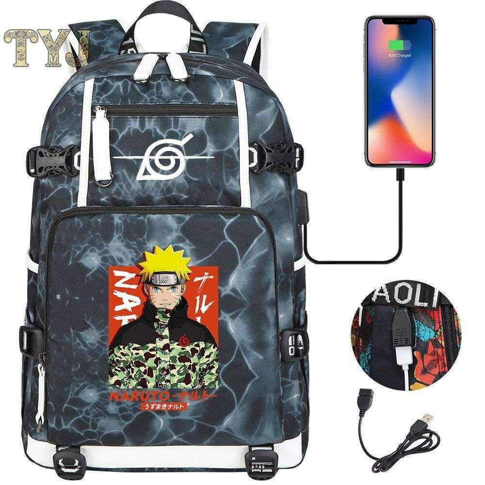 Рюкзак школьный Аниме Uzumaki Naruto USB-зарядка сумка для путешествий и ноутбук