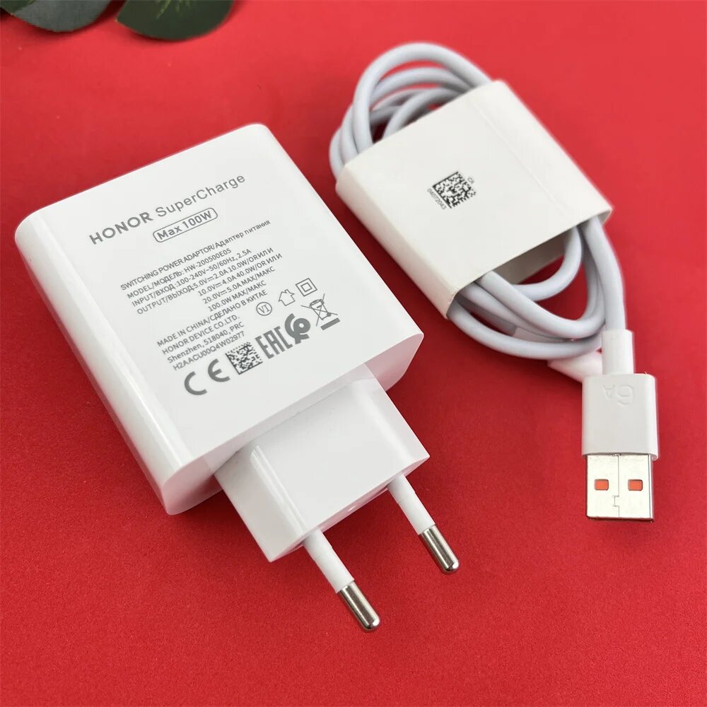 Оригинальное зарядное устройство SuperCharge 100 Вт, вилка быстрой зарядки, настенный адаптер европейского стандарта, 6 А, USB-кабель типа C для Honor 300 Magic 8 7 6 5 Pro