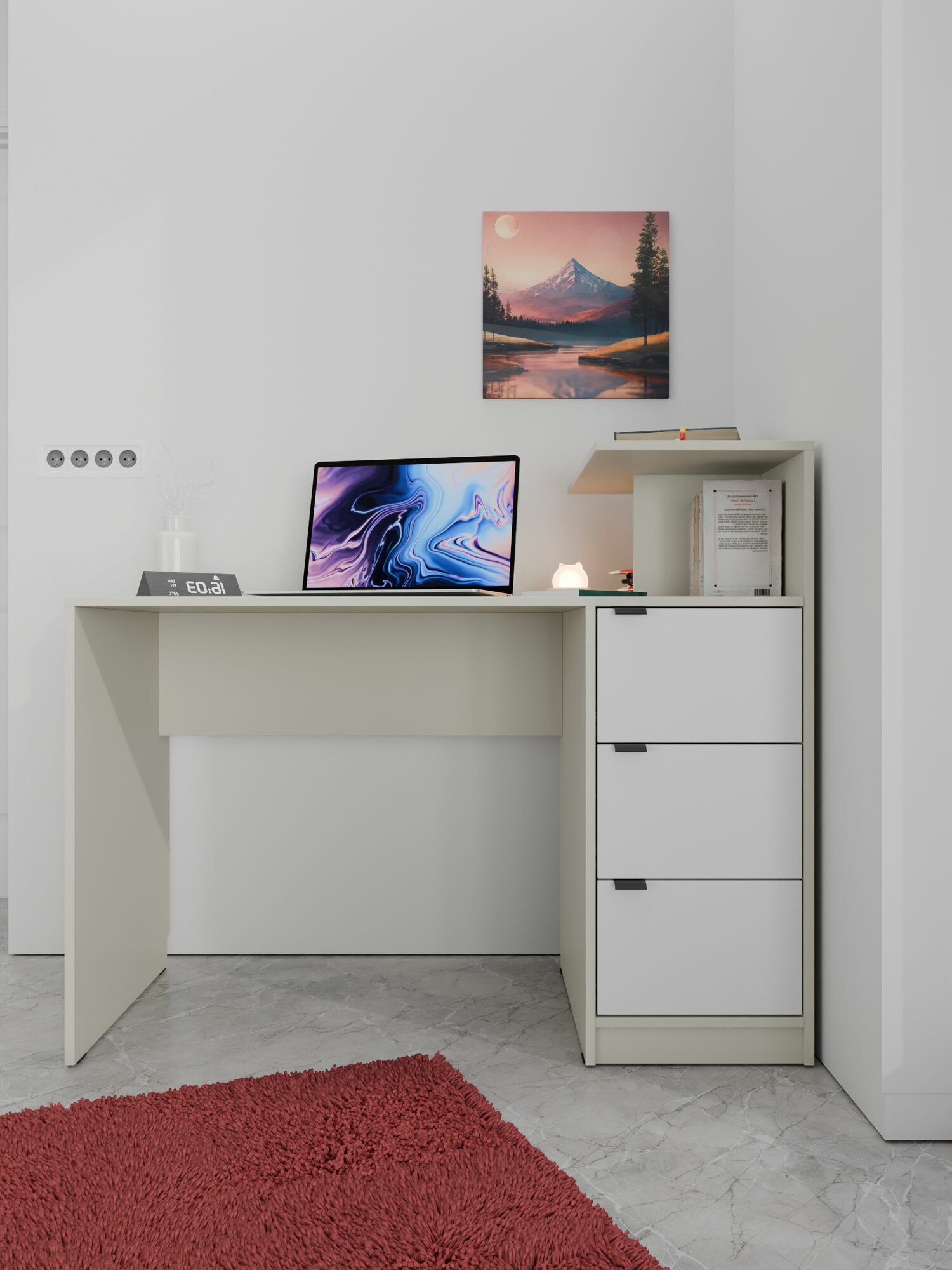 Изумлит Стол письменный с тумбой справа Практик 120х75х60.4 см, бежевый-белый