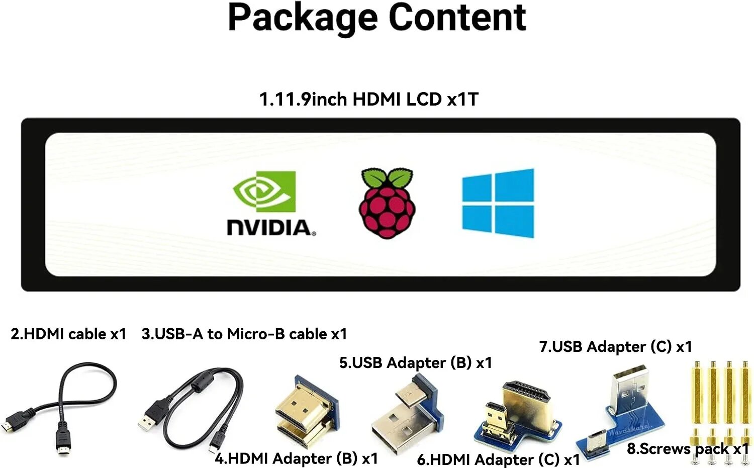 Waveshare 11,9-дюймовый сенсорный IPS-экран 320x1480 HDMI-совместимый ЖК-дисплей для Raspberry Pi 5/4B/3B+/3A+/Zero/Zero W/Zero 2W CM3+4