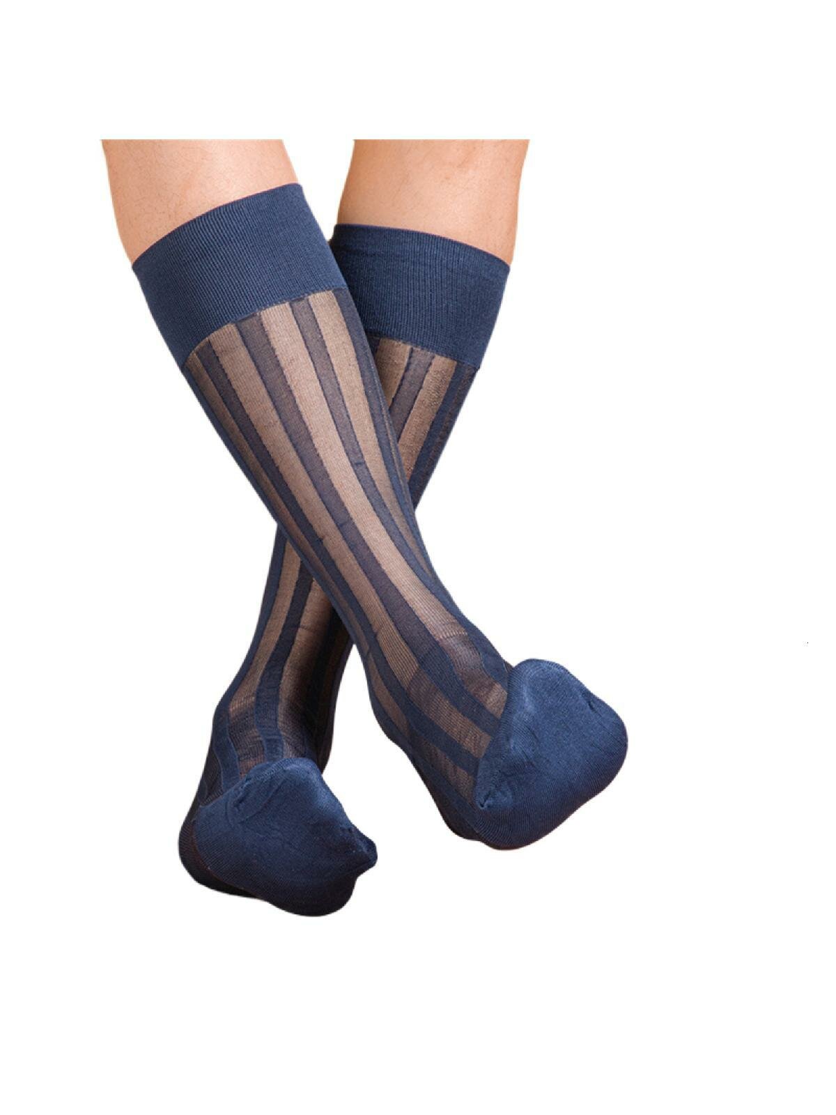 Мужские нейлоновые чулки в полоску, Темно-синий