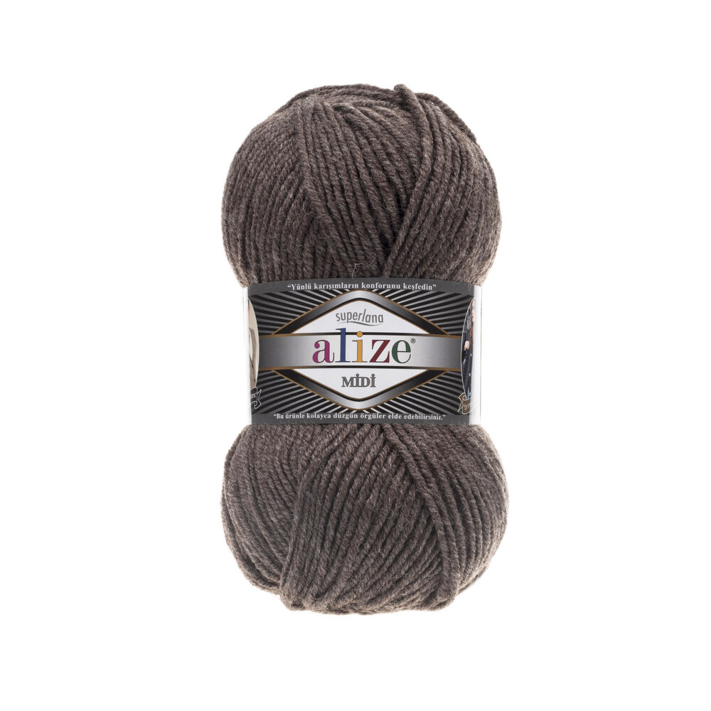 Пряжа для вязания Alize Superlana midi 240 коричневый меланж 100 гр/170 м 25% шерсть, 75% акрил