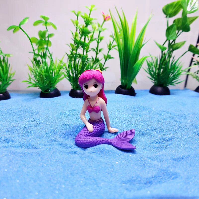 Фигурка русалки с розовыми волосами и кудрявым хвостом, пластиковая декоративная в аквариуме