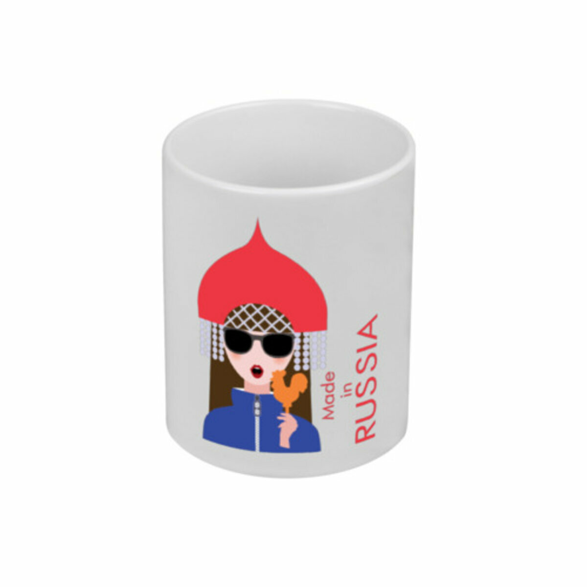Кружка «Made in Russia. Девушка в кокошнике с петушком» (белый)