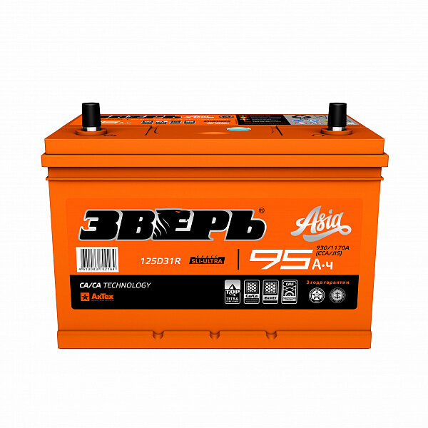 Аккумулятор автомобильный зверь Са/Са ASIA 95.1 Ah 930 А ПП (306x175x225) D31R 306x173x227