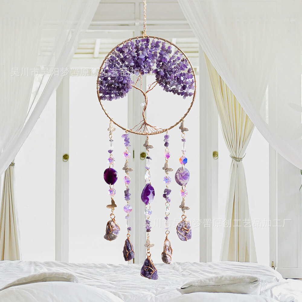 Новинка 2025 года: Подвеска-колокольчик из натурального агата с кристаллами, ловец снов, Древо жизни, подарок на день рождения, украшение.